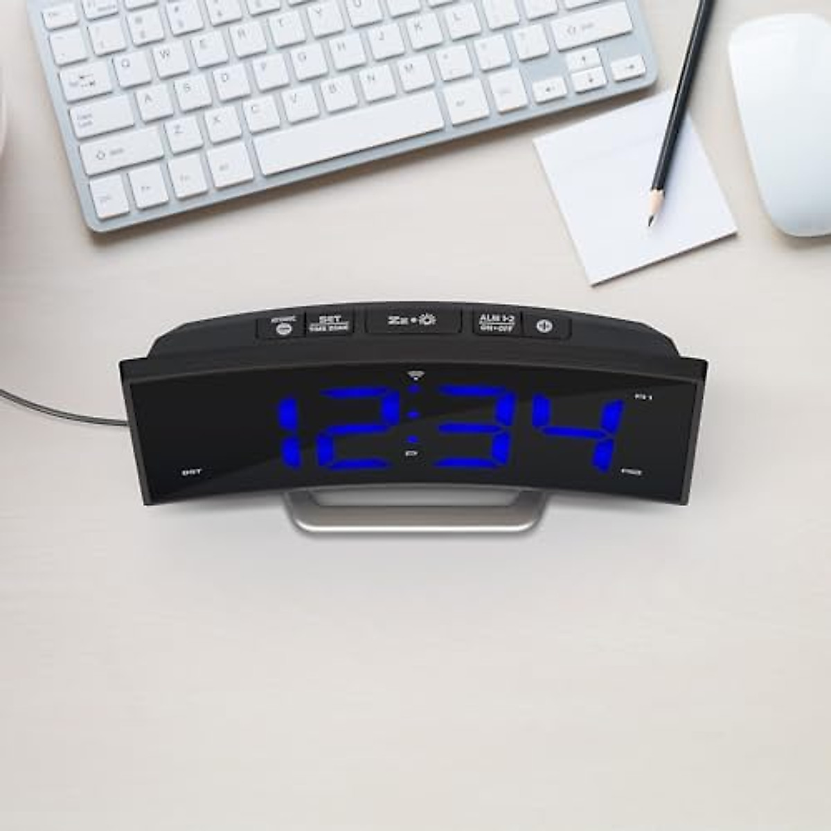 La Crosse Technology Curved Blue LED Atomic Dual Alarm Clock, 1.8 Inch (617-249)