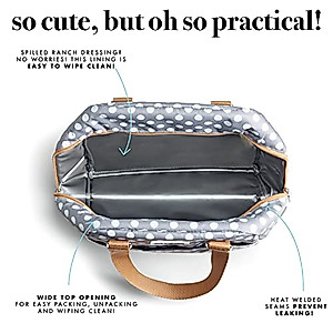 Fit & Fresh Minneola Lunch Bag with Six Containers, Cooler Bag, Women Tote Bag, Insulated Lunch Box, Thermal Lunch Bag, Soft Liner Lunch Bag for women, picnic, school, beach, office, work (Dot)