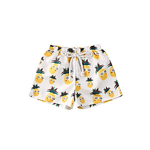 Infant Toddler Baby Boy Hawaiian Beach Shorts Swim Trunks Cartoon Animal Little Boys Board Shorts Swimwear (B-White Pineapple, 6-12 Months)