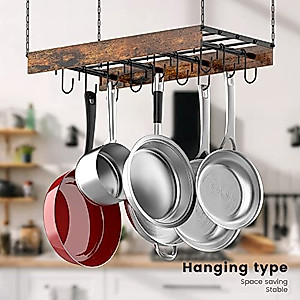 MAWEW Pot Rack Hanging,pot hanger,Hanging Pot Rack Ceiling Mount,Vintage Pot Hangers for Kitchen Ceiling,The Terfect Combination of Iron and Wood Pot Hanger,Measures 24 x 13 x 2.4 Inches.