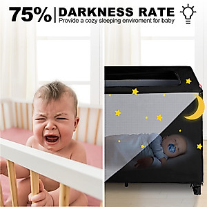 Pack N Play Blackout Cover, YAVIL Travel Crib Canopy Cover, Breathable Blackout Tent for Pack and Play, Portable Stretchy Netting Cover for Indoor Outdoor Playard