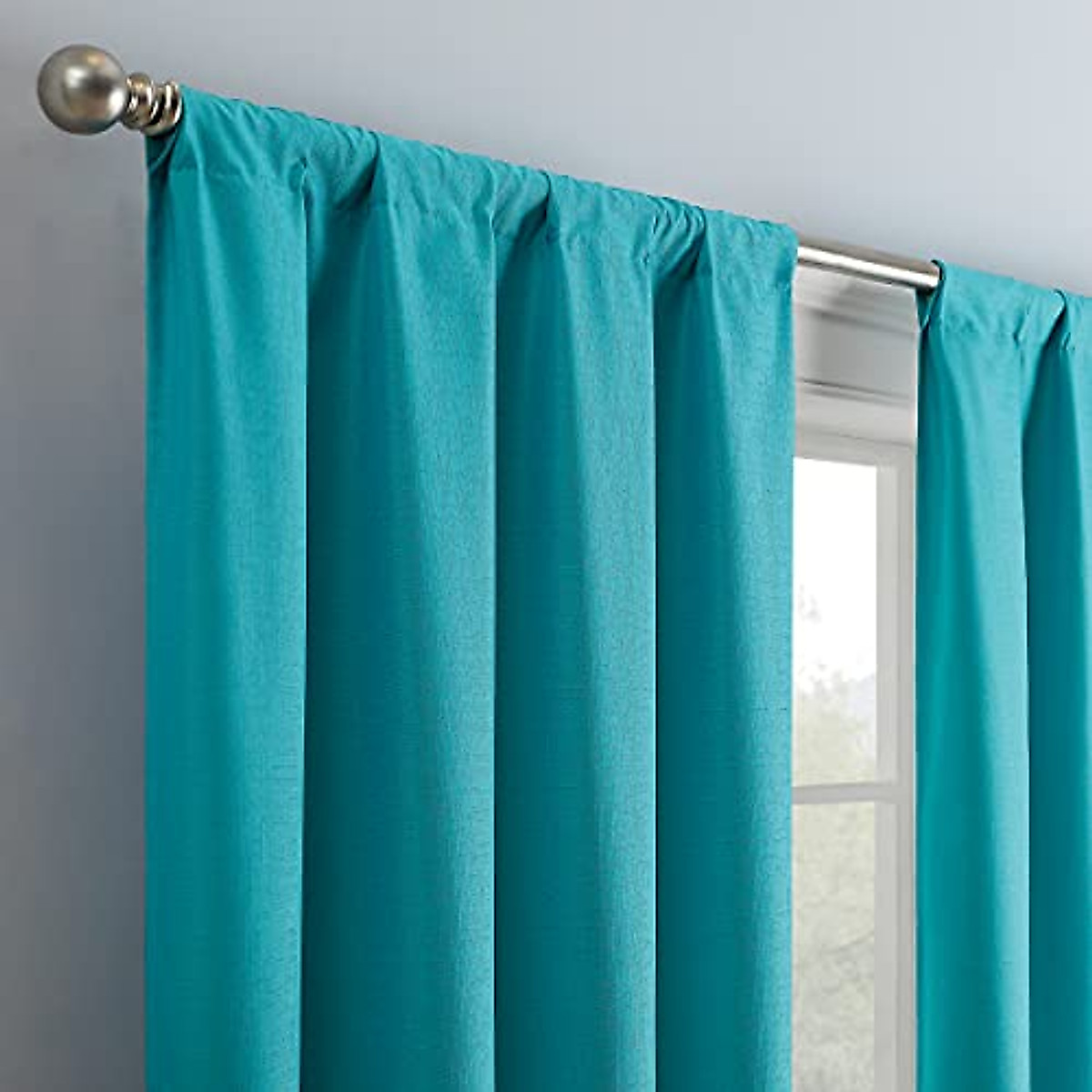 ECLIPSE Kendall Modern Blackout Thermal Rod Pocket Window Curtain for Bedroom or Living Room (1 Panel), 42" x 63", Turquoise