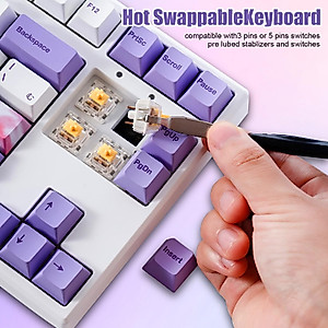 BOYI IK87 75% Tri-Mode Mechanical Gaming Keyboard,BT5.0/2.4G Wired RGB Keyboard,N-Key Rollover TKL Custom Keyboard Gateron Yellow Switch(Purple Dream Encounter Keycaps)