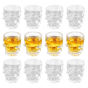 FORYILLUMI Skull Face Heavy Base Whiskey Shot Glasses, Set of 12, Clear Shot Drinking Glassware for Party, Wine, Whiskey, Tequila, Cocktail, Beverage, Bar Decor, 1.5 oz