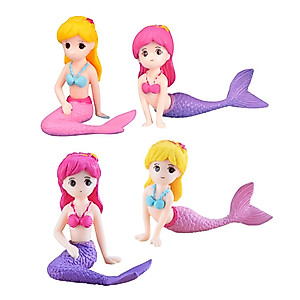 Healifty 4pcs Fairy Garden Miniature Artificial Mermaid Fairy Figurine Micro Landscape Aquarium Decoration Miniature Mermaid Ornaments for Home Fish Tank Decoration