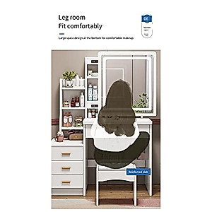Vanity Set with Lighted Mirror,with Drawers Cabinet Storage Shelves&Cushioned Stool,3 Lighting Modes Adjustable Makeup Vanity Desk Brightness，makeup table Cabinet (80*38*131cm, Warm white)