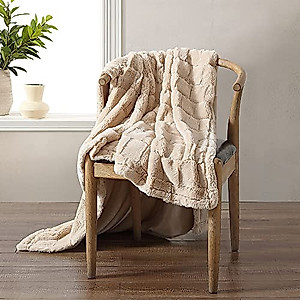 Stassie Faux Fur Throw Blanket – Soft and Elegant Blanket for Couch and Bed - 380 GSM – Cozy & Warm - Luxurious Carved Design (Wheat)