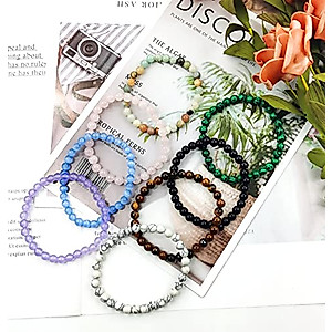 SAMOCO 14Pcs Gemstone 6mm Semi Precious Round Beaded Bracelet Set For Women Men Healing Crystal Stretch Energy Stone Bead Bracelets Jewelry