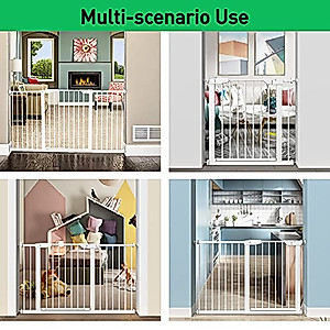 ALLAIBB Walk Through Baby Gate Auto Close Tension White Metal Child Pet Safety Gates with Pressure Mount for Stairs,Doorways and kitchen (White, 57.09"-59.84")