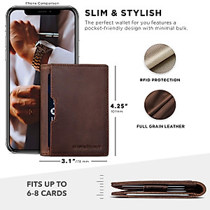 SERMAN BRANDS Wallets for Men Slim Mens leather RFID Blocking Minimalist Card Front Pocket Bifold Travel Thin (Texas Brown 5.S)