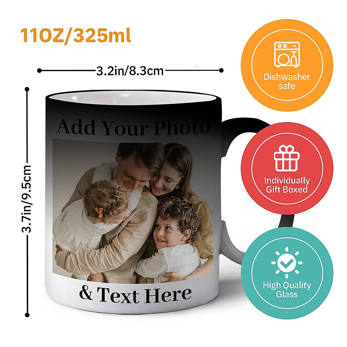 Baosity Personalized Magic Mug, Custom Color Changing Coffee Mug, Personalized cups w/Picture, Text, Name - Personalized Gifts for Mom, Dad, Family, BestFriend, Mothers Day, Party Favors Mug 11oz