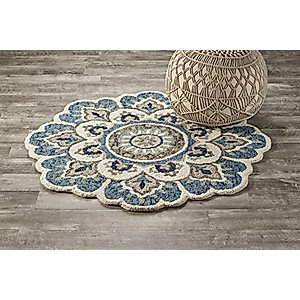 LR Home Edged Flora Area Rug, 4' Round, Blue
