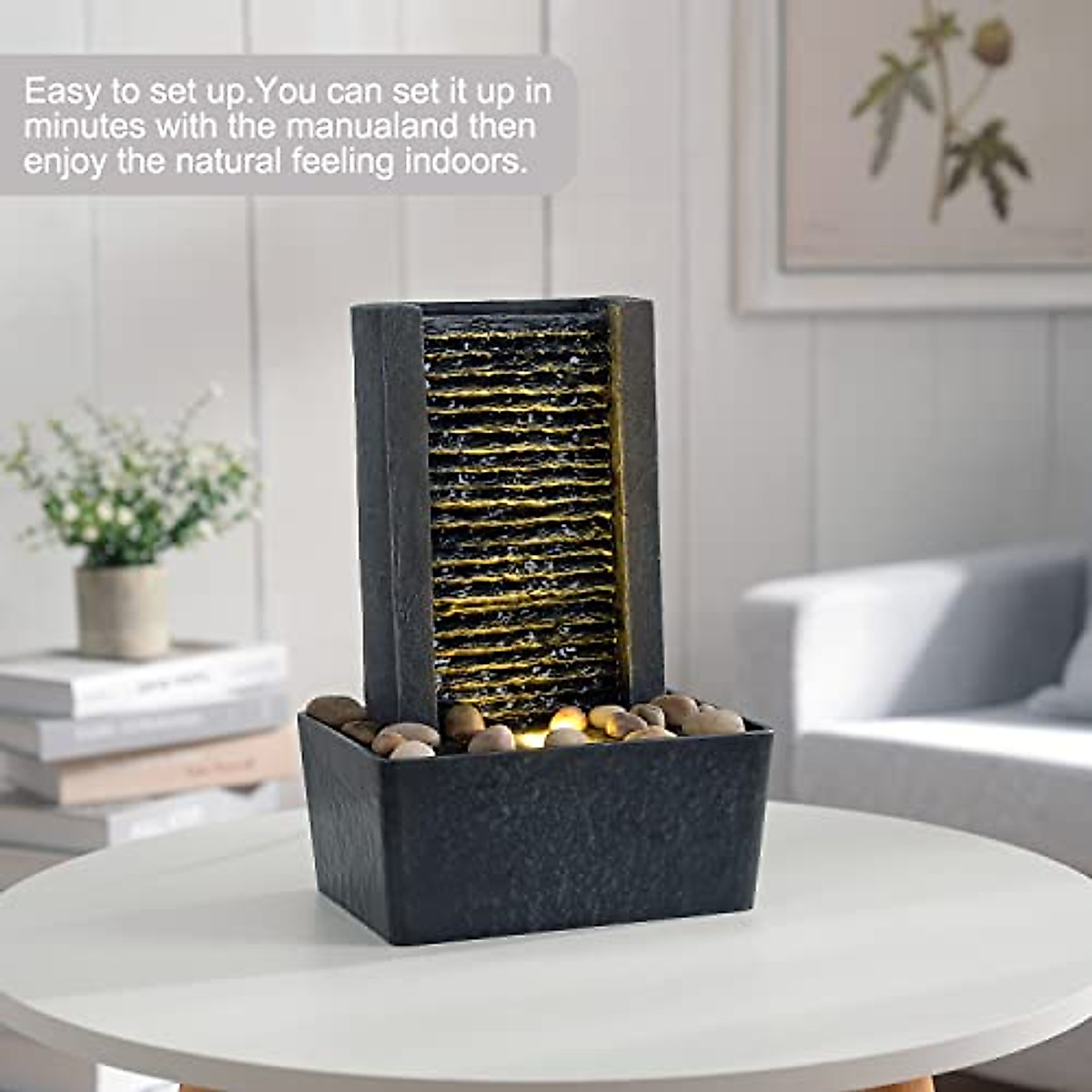 Haobos 10.4" Decorative Indoor Fountain Meditation Gurgling Water Fountain Home/Office Decor with Led Light/Cobbles(180041A)