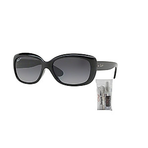 Ray-Ban RB4101 JACKIE OHH Rectangular Sunglasses For Women, Shiny Black/Grey Gradient Dark Grey Polarized, 58 mm+ BUNDLE with Designer iWear Eyewear Kit