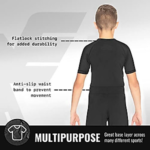 Elite Sports Rash Guards for Boys and Girls, Short Sleeve Compression BJJ Kids and Youth Rash Guard (Black, Large)