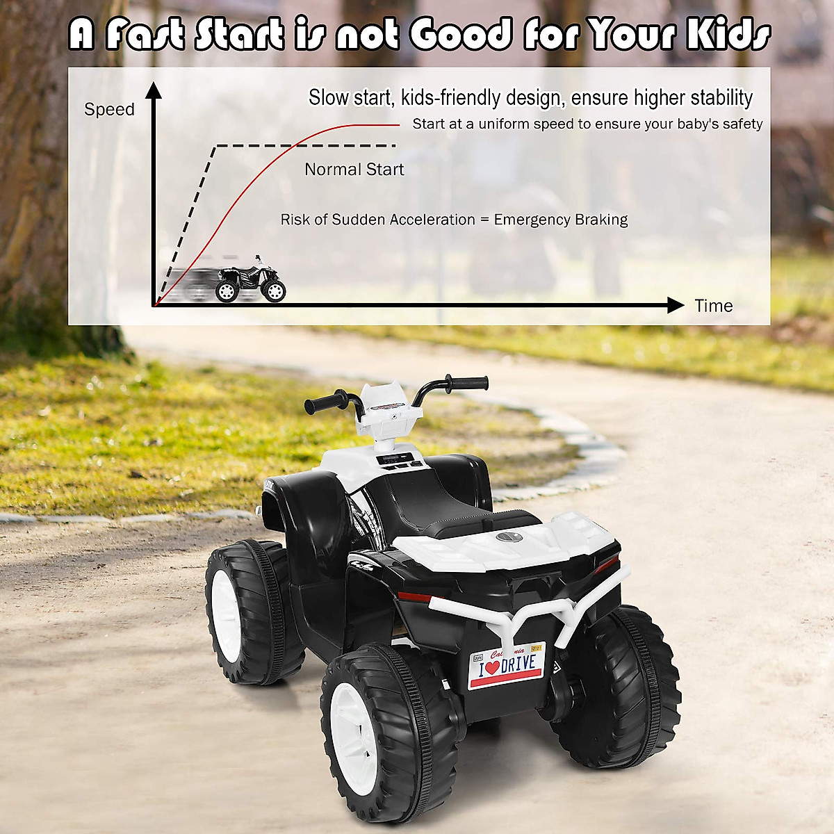 Costzon Kids ATV, 12V Battery Powered Electric Vehicle w/LED Lights, High & Low Speed, Horn, Music, USB, Treaded Tires, Ride on Car 4 Wheeler Quad for Boys & Girls Gift, Ride on ATV (White)