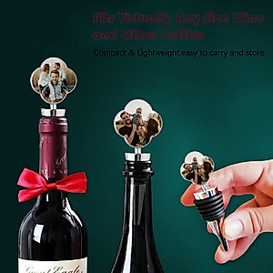 Custom Wine Bottle Stopper with Photo Personalized Wine Bottle Stoppers Zinc Alloy Reusable Wine Saver Corks for Wine, Champagne, Beverages -Clover