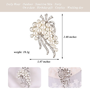 Sisslia Pearl Brooch Silver Brooches for Women Rhinestone Brooch Broach Large Flower Brooch Pins for Women Large Brooch for Women Wedding Banquet Anniversary Christmas Valentine's Day