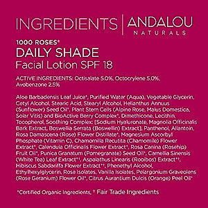 Andalou Naturals 1000 Roses Daily Shade Facial Lotion with SPF 18, 2-in-1 Hydrating & Soothing Moisturizer & Face Sunscreen, Broad Spectrum Protection, Hypoallergenic for Sensitive Skin, 2.7 Fl Oz