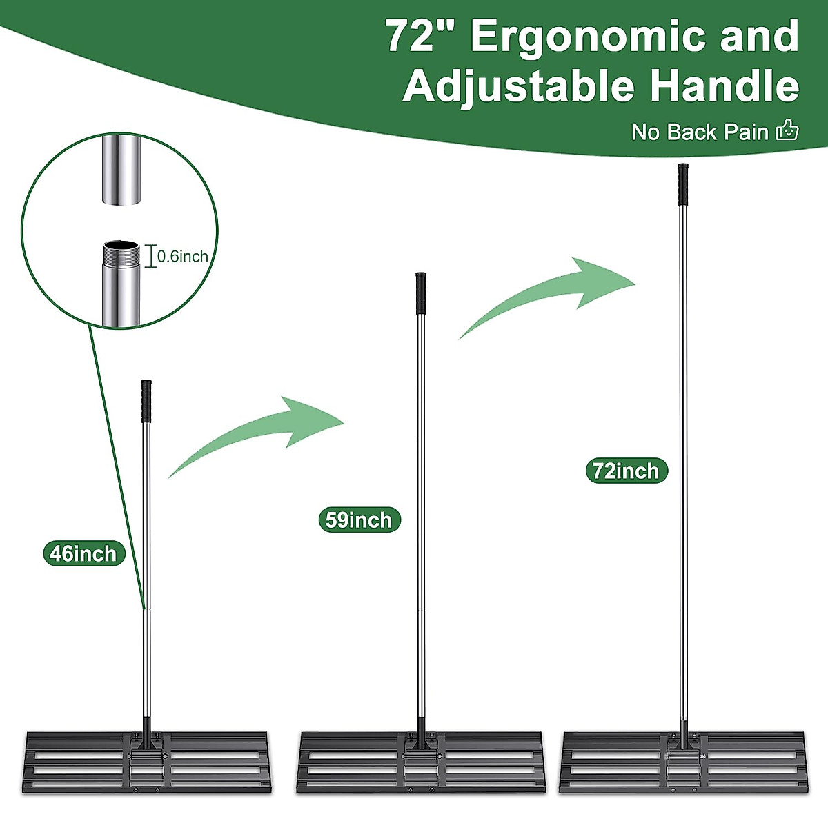 30x10 inch Lawn Leveling Rake, Yumatum 72" Effort Saving Lawn Leveler Tool, Stainless Steel Handle Lawn Leveler for Golf Course Yard Pasture Garden, Professional Lawn Care Landscape Rake