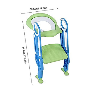 Toilet Training Seat, Adjustable Baby Safety Potty Training Seat Chair Foldable Kids Toilet Potty Trainer with Step Stool Ladder and Soft Cushion for Toddler Child Baby Boys Girls(Blue Green)