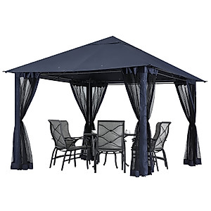 COOSHADE 10x10 Gazebos for Patios Outdoor Gazebo Canopy with Mosquito Netting(Navy Blue)