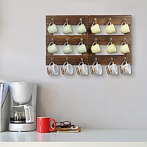 TRSPCWR Wood Coffee Mug Holder Stand 18 Hooks, Foldable Wall Mounted Cups Rack Organizer, Holder Rack for Coffee Station, Kitchen Storage and Home (Dark Brown)