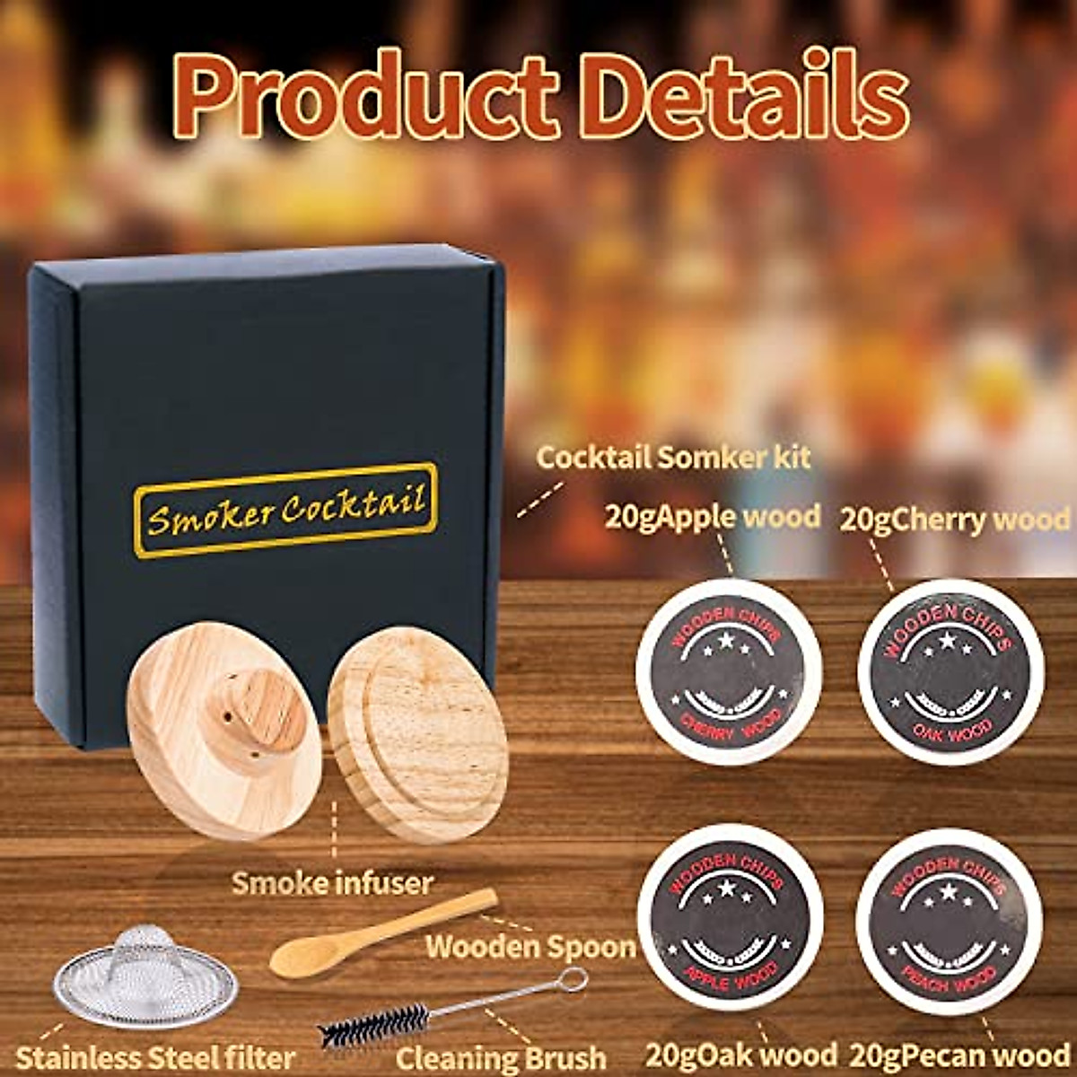 Cocktail Smoker Kit with Foghat-Old Fashioned Chimney Drink Smoker for Cocktails,Whiskey,Wine, BBQ ,Hand Crafted Premium Bartender Kit,Gift for Whiskey Lovers,Boyfriend,Husband, Dad,Men
