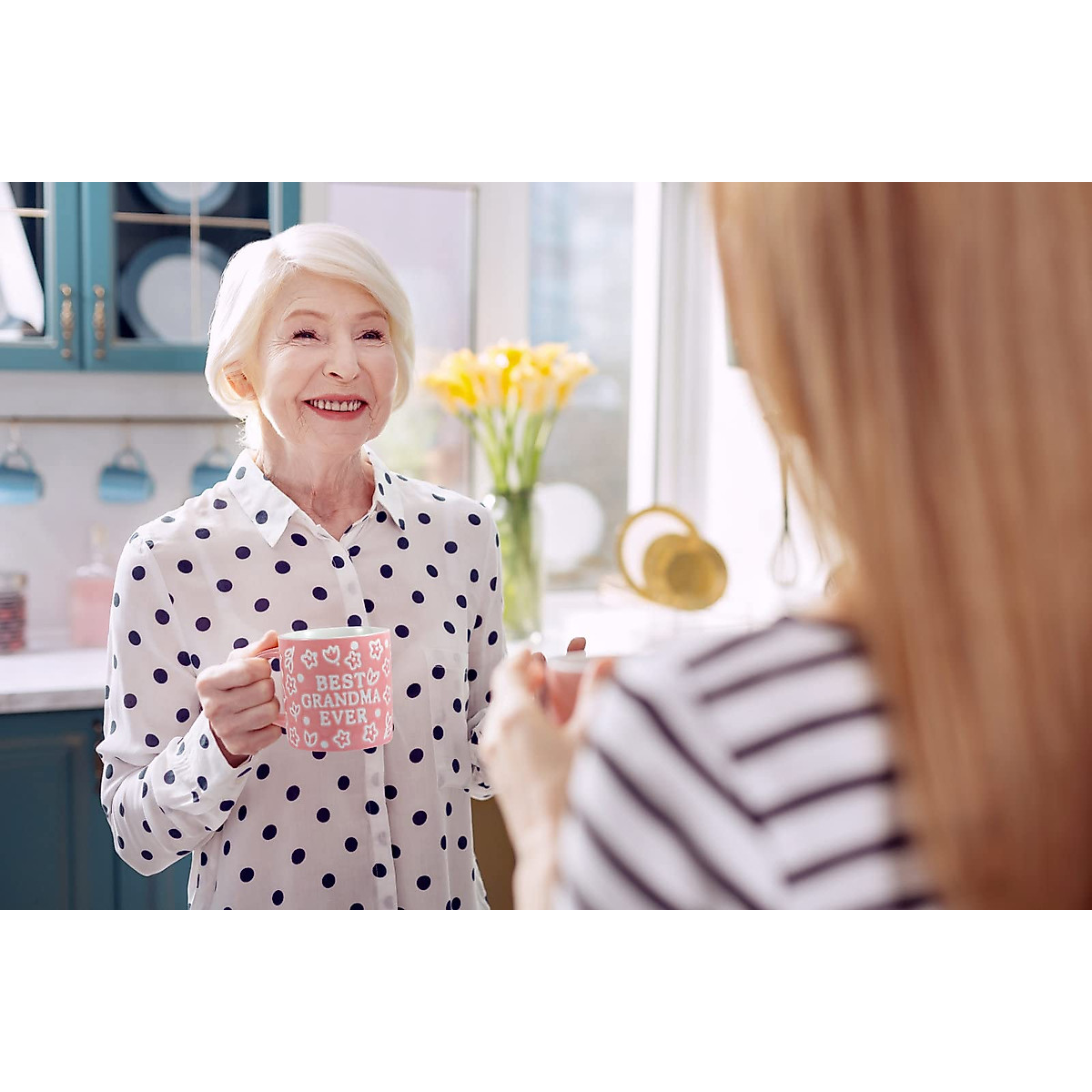 Tergi- Mothers Day Birthday Gifts for Grandma from Granddaughter Grandson - best grandma Ever Floral Embossed Pattern Ceramic Coffee Mug 13.5OZ