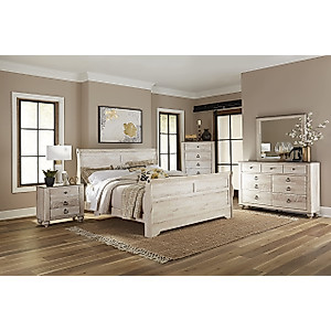 Roundhill Furniture Imerland Bed White-wash Finished 6-Piece Sleigh Headboard Bedroom Set, King