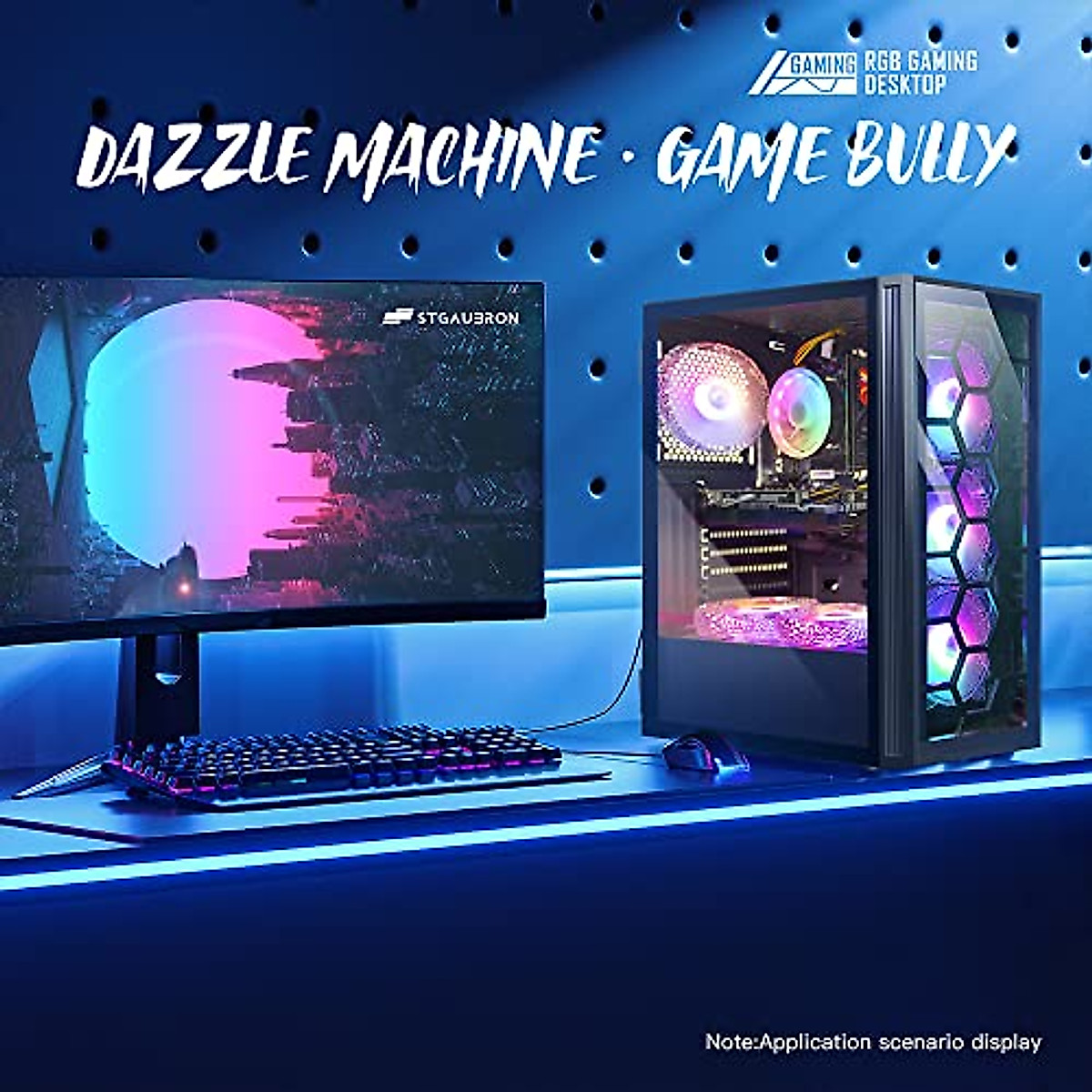 STGAubron Gaming Desktop PC,Intel Core i7 3.4G up to 3.9G,GeForce GTX1660Ti 6G GDDR6,32G,1T SSD,WiFi,BT 5.0,RGB Fanx6,RGB Keybaord&Mouse&Mouse Pad,RGB BT Sound Bar,RGB BT Gaming Mic,W10H64