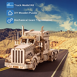 rowood Model Car Kit to Build,3D Wooden Puzzle, Scale Mechanical Vehicle Model Building Kits, Best Toys Gift for Adults & Teens - Heavy Truck