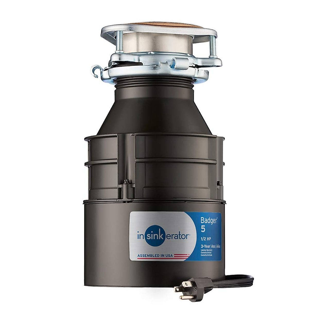 InSinkErator Garbage Disposal, Badger 5, Standard Series, 1/2 HP Continuous Feed, Black & PF WaterWorks PF0989 Garbage Disposal Installation Kit, White
