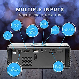 AAXA BP1 Speaker Projector – Bluetooth 5.0, 1080P Support Battery Power Bank, Up to 6 Hour Projection or 24 Hours Playtime, USB-C Mirroring, Onboard Media Player, HDMI, DLP Portable Mini LED Projector