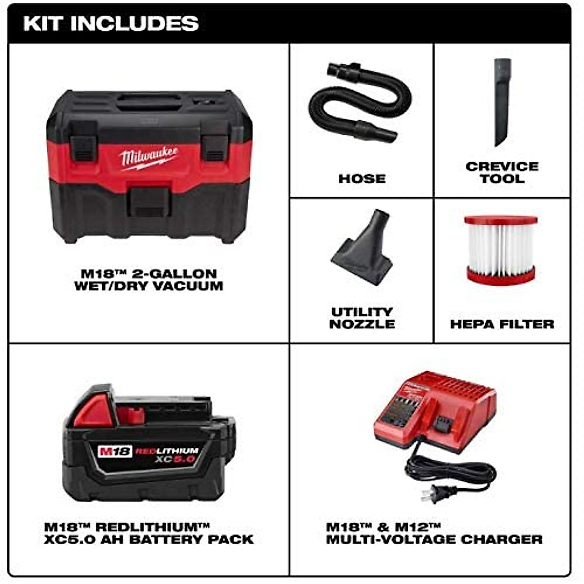 Milwaukee 0880-20P M18 Wet/Dry Vacuum with XC5.0 Starter Kit