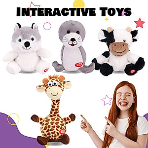 Hopearl Talking Giraffe Repeats What You Say Shaking Head Electric Interactive Animated Toy Talking Plush Buddy Birthday Party for Toddlers 24cm