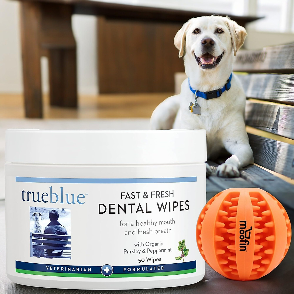 TrueBlue Dog Dental Wipes, 0.01 Oz, Parsley & Peppermint Pre-Moistened Teeth Cleaning Pads For Fresh Breath, Plaque & Tartar Removal, With Teeth Cleaning Pet Chew , Pet Dental Wipes (Pack Of 3)