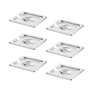 HECMAC 6-Pack 1/6 Size Notched Hotel Pan Cover,Stainless Steel Solid Steam Table Catering Food Pan Lid with Handle