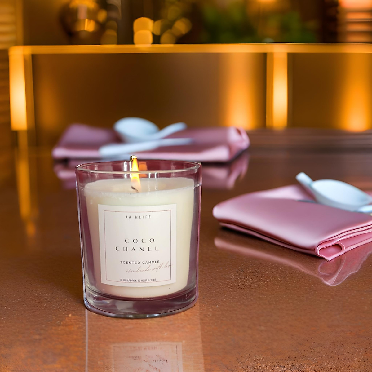 Scented Candle Coco Chanel no 5 Perfume Version, Elegant Womens Fragrances, Gifts for Women, Home Luxury Scents, Organic Coconut Wax Candles, Long Lasting Clean 50 Hour Burn, Coffee Table Decor, USA