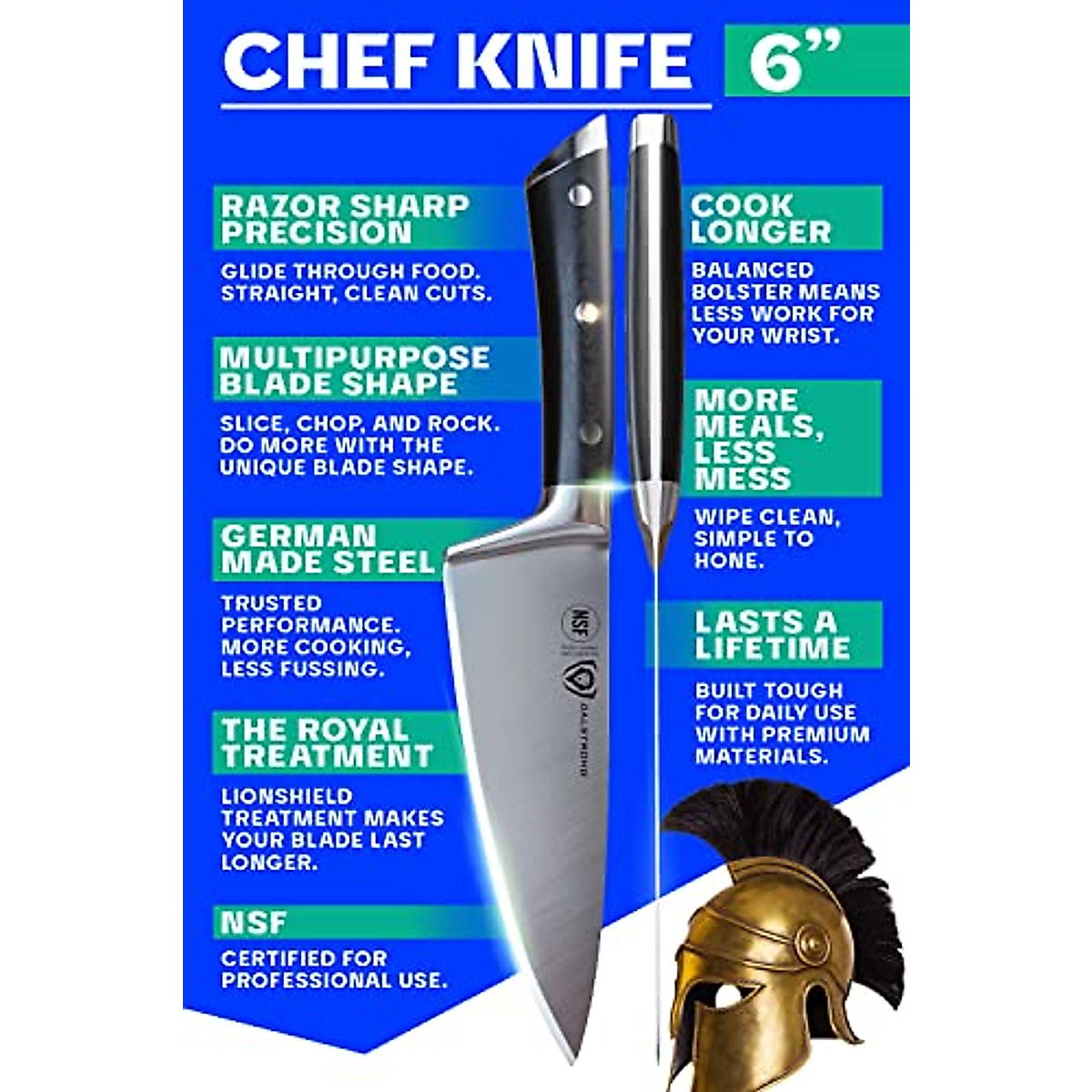 Dalstrong Gladiator Elite Series Forged High Carbon German Steel Chef Kitchen Knife with Black G10 Handle, 6 Inches, Sheath Included