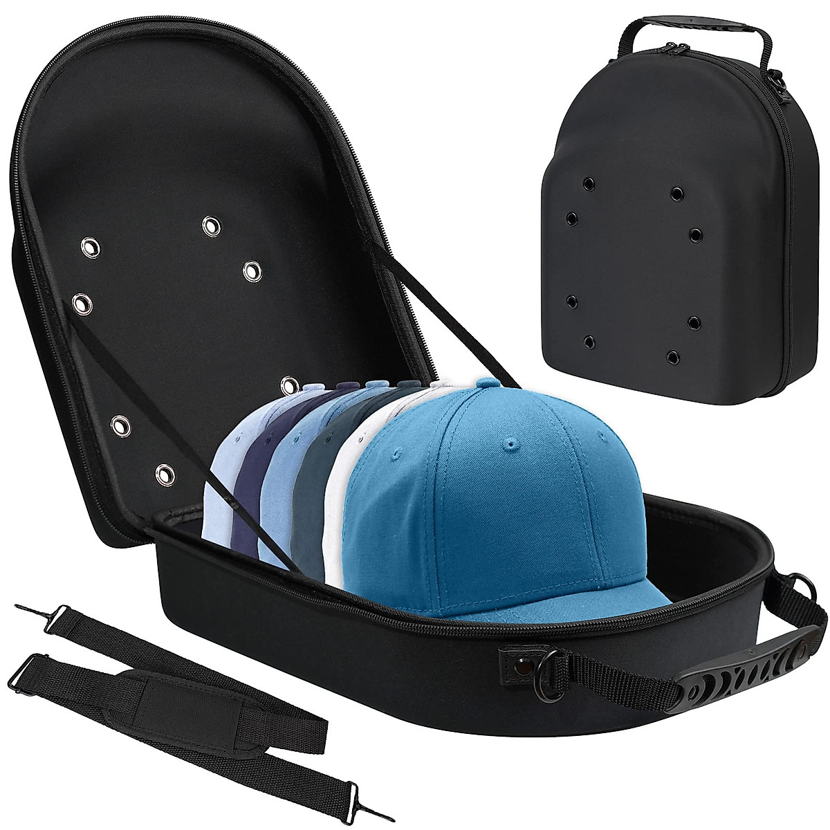 MYKASEN Hat Travel Case, Hat Carrier Case with Carrying Handle and Adjustable Shoulder Strap, Hat Storage for Baseball Caps Protects up to 6-8 Hats, Hard Hat Case for Travel Home Storage