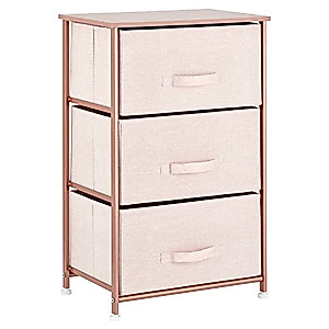 mDesign Steel Top and Frame Storage Dresser Tower Unit with 3 Removable Fabric Drawers for Bedroom, Living Room, or Bathroom - Holds Clothes, Accessories, Lido Collection - Light Pink/Rose Gold