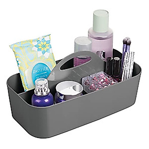 mDesign Plastic Divided Shower Organizer Basket Caddy Tote with Handle - Storage for Bathroom or Dorm - Holds Hand Soap, Shampoo, Sponges, Scrubs, and Body Wash - Lumiere Collection, 2 Pack, Dark Gray