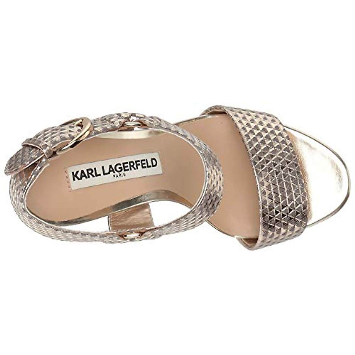 Karl Lagerfeld Paris Women's Cieone Dressy Heeled Sandal, Gold Triangle Metallic, 7.5