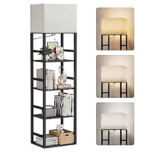 Evermagin 15.7" W Floor Lamp with Shelves, Standing Shelf Lamps for Living Room, 4 Tier Corner Display Book Shelf with Light for Bedroom and Home Decor, Black
