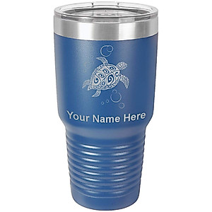 LaserGram 30oz Vacuum Insulated Tumbler Mug, Hawaiian Sea Turtle, Personalized Engraving Included (Dark Blue)