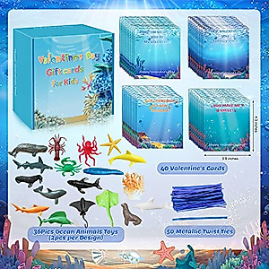 Valentines Day Cards for Kids 36 Pack, Kids Valentines Day Cards for School Classroom, 36 Sea Animal Toys & 40 Valentines Cards, Valentines Day Exchange Cards for Kids Boys Girls Gifts Party Favors