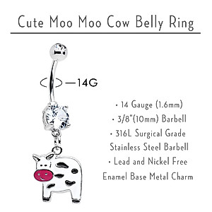 Body Candy Cute Moo Cow Belly Ring