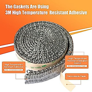 Protalwell Self Adhesive Stove Window Glass Gasket Tape, 1" Width 72" Length, Flat Stove Door Glass Gasket, Self Stick Flat Gasket Tape for Stove and Fireplace Window Glass