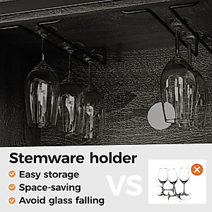 RoyalCraft Farmhouse Buffet Cabinet with Storage, 52'' Wine Bar Cabinet with Sliding Barn Door, Liquor Coffee Bar Cabinet and Sideboard for Kitchen, Dining Room, Rustic Dark Grey